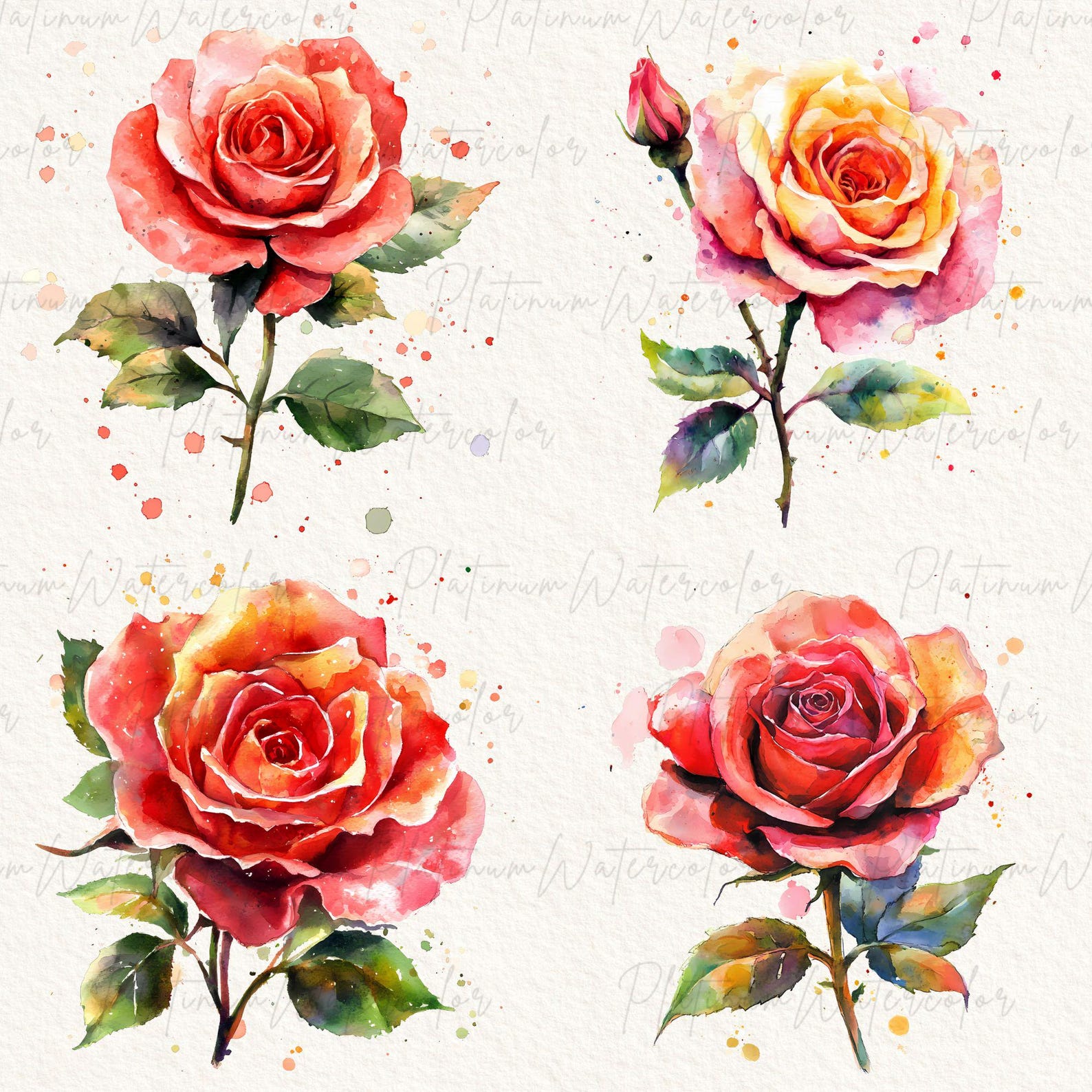 Watercolor Rose Clipart, Watercolor Flower Collection - Instant ...