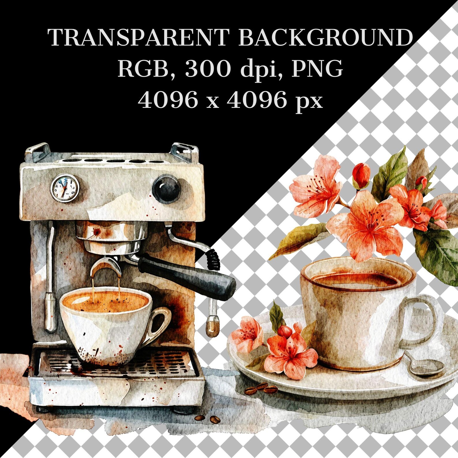 Watercolor Coffee Clipart Bundle PNG, Watercolor Coffe, Transparent ...
