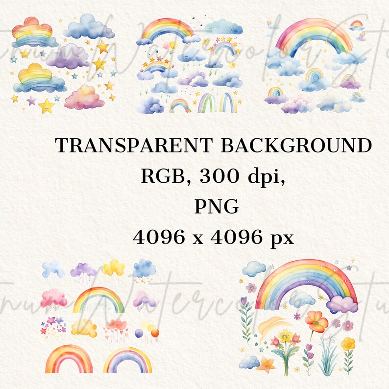 Rainbow Set Watercolor Clipart, Rainbow Bridge Clipart, Spring Clipart ...