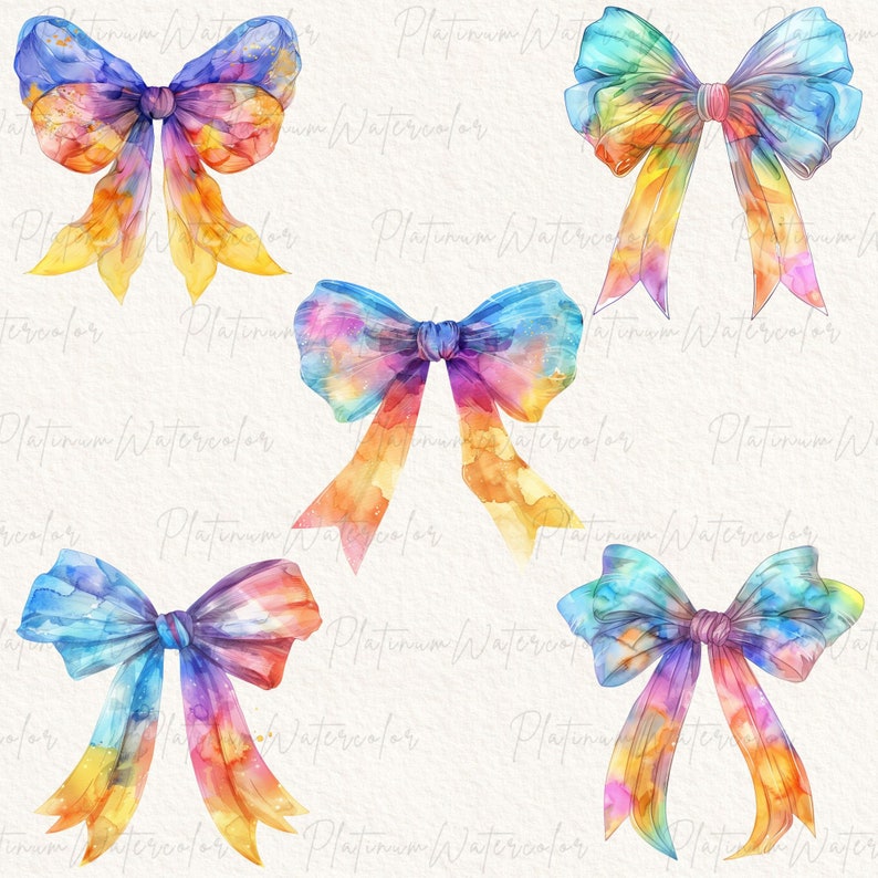Rainbow Gift Bow Clipart Bundle, Party Invitation Bow PNG, Transparent ...
