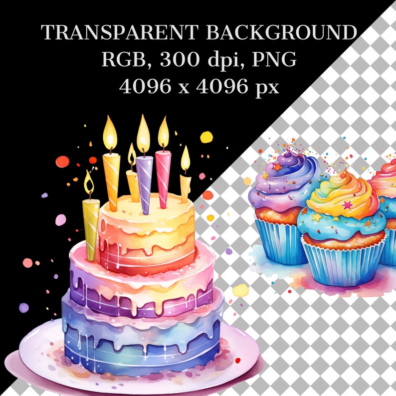 Birthday Party Cake Clipart Png, Clipart Bundle Party, Birthday Cards ...