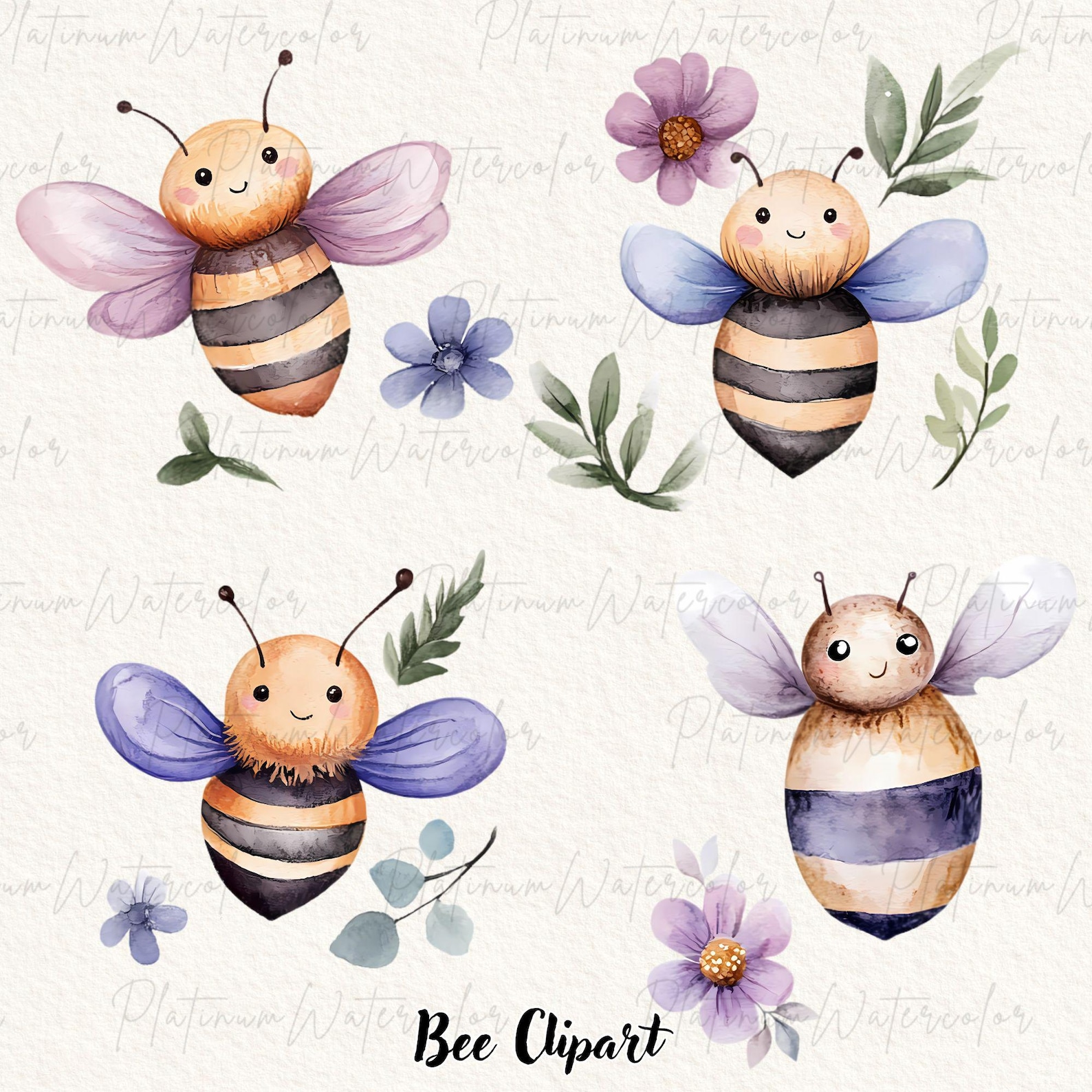 Watercolor Bee Clipart Bundle, Bee Png, Charming Bee Watercolor Clipart ...