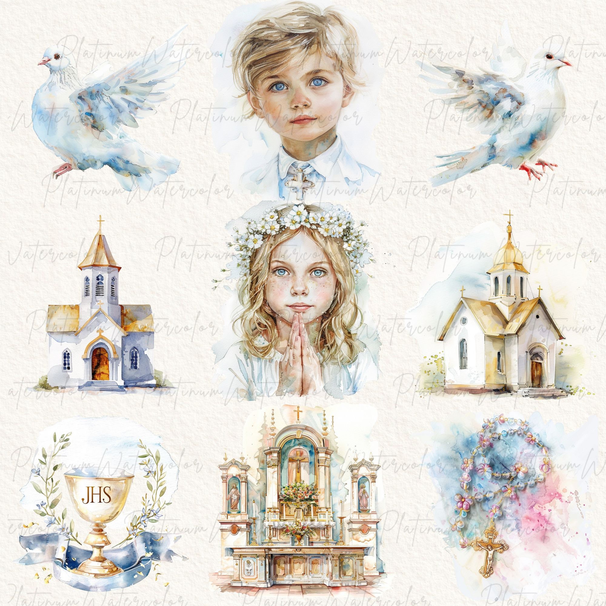 Catholic Watercolor, First Communion Elements, First Holy Communion ...