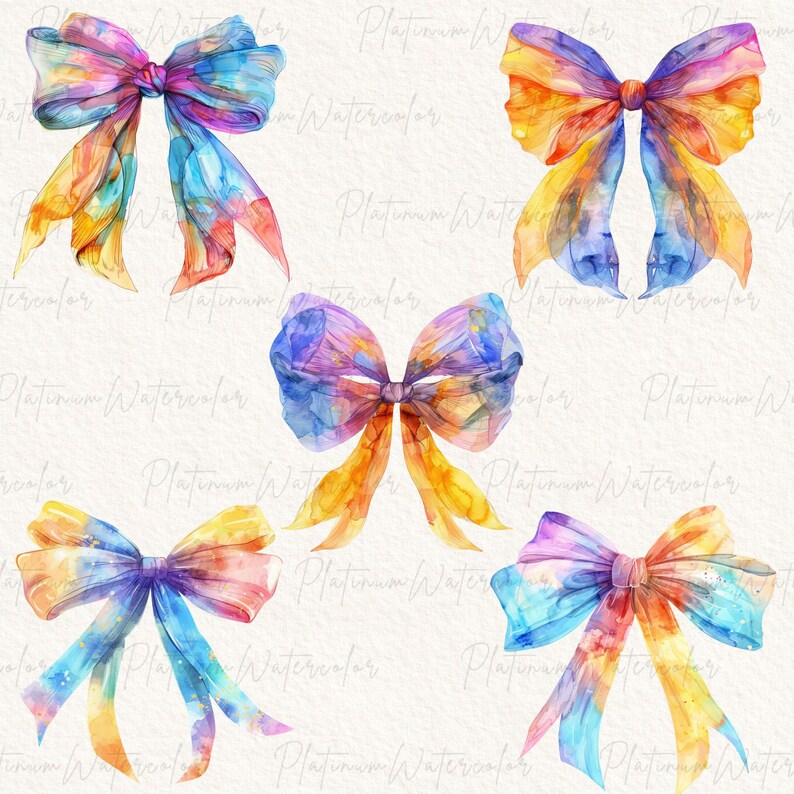 Rainbow Gift Bow Clipart Bundle, Party Invitation Bow PNG, Transparent ...