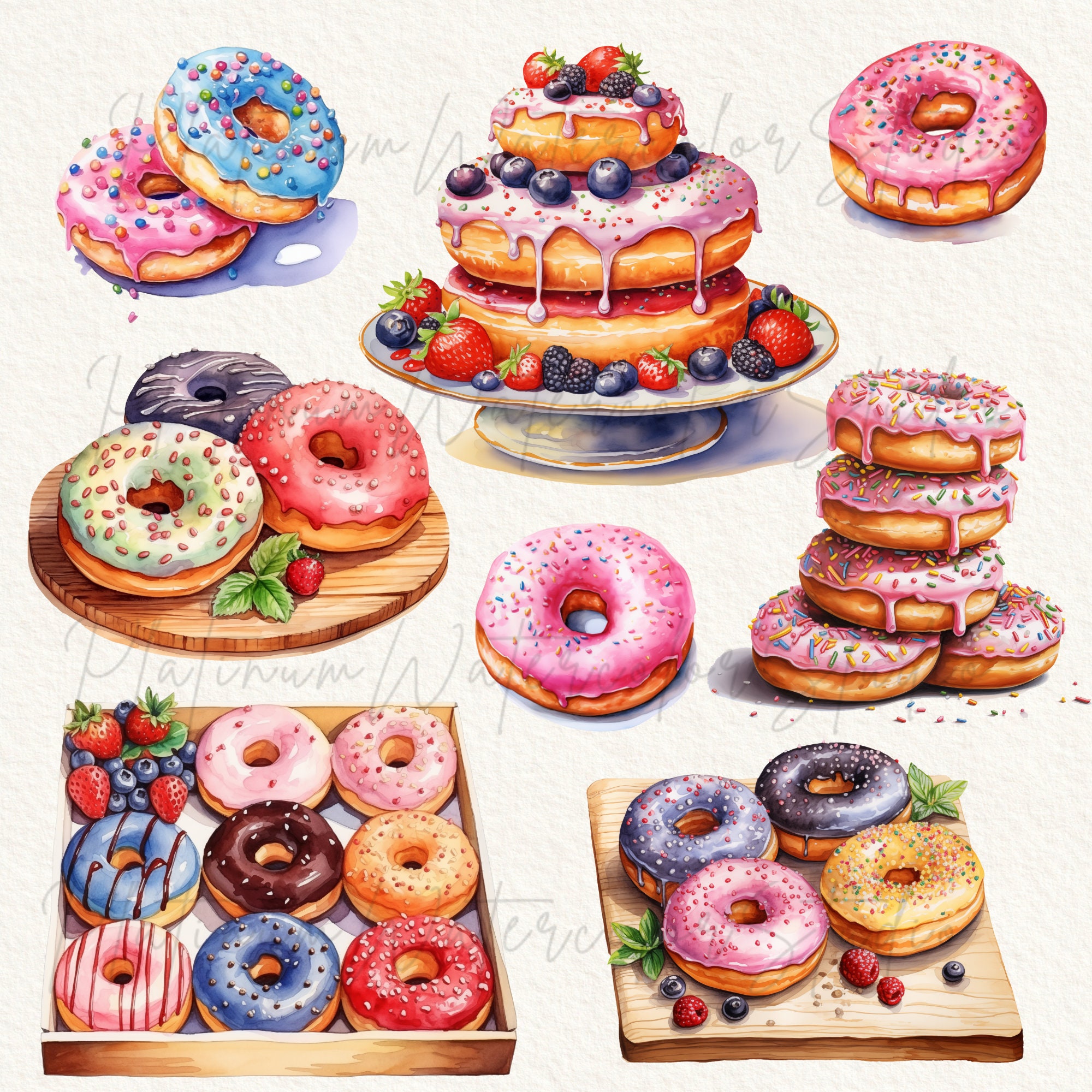 Sweet Bakery Food Clipart, Donut Clipart Png Jpg, Watercolor Donuts ...