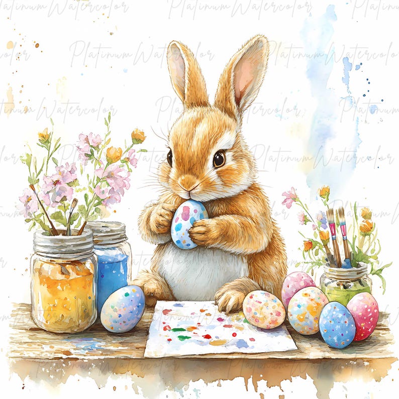 Easter Bunny Clipart, Easter Clipart, Easter Eggs JPG, Rabbit Painting ...