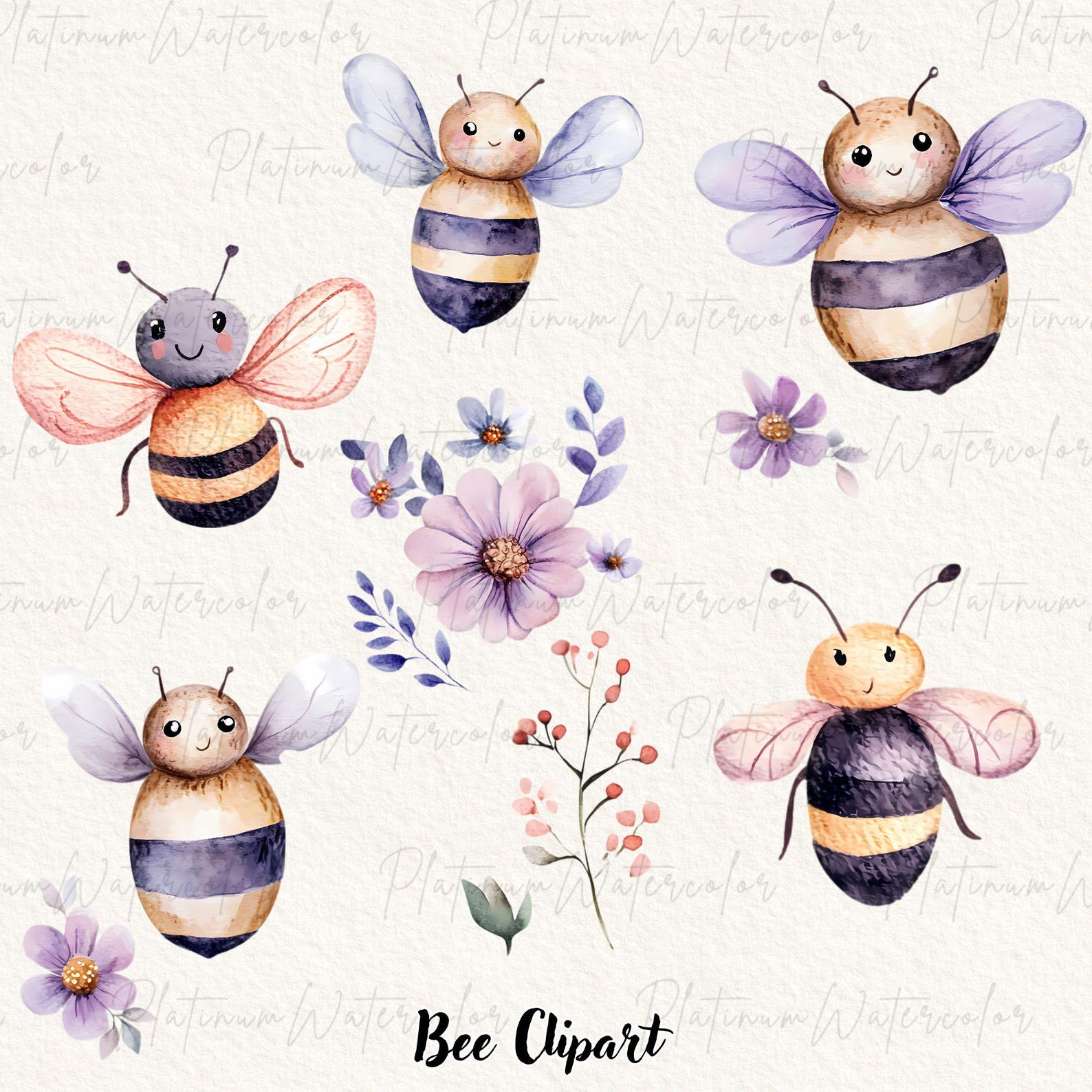 Watercolor Bee Clipart Bundle, Bee Png, Charming Bee Watercolor Clipart ...