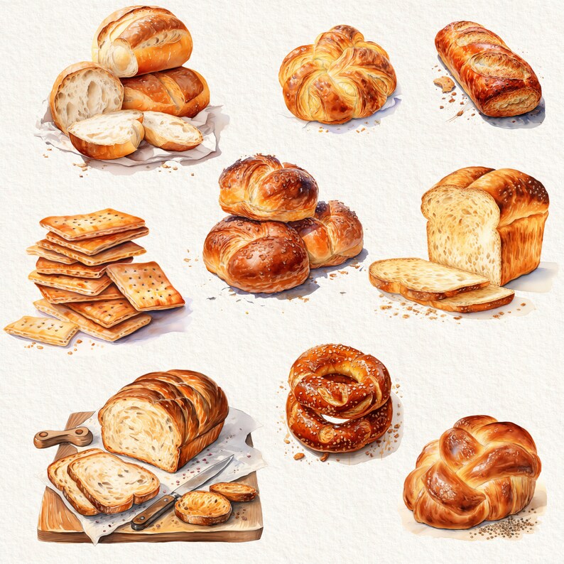 Bakery Png Bread Clip Art, Watercolor Bread Clipart, PNG Digital ...