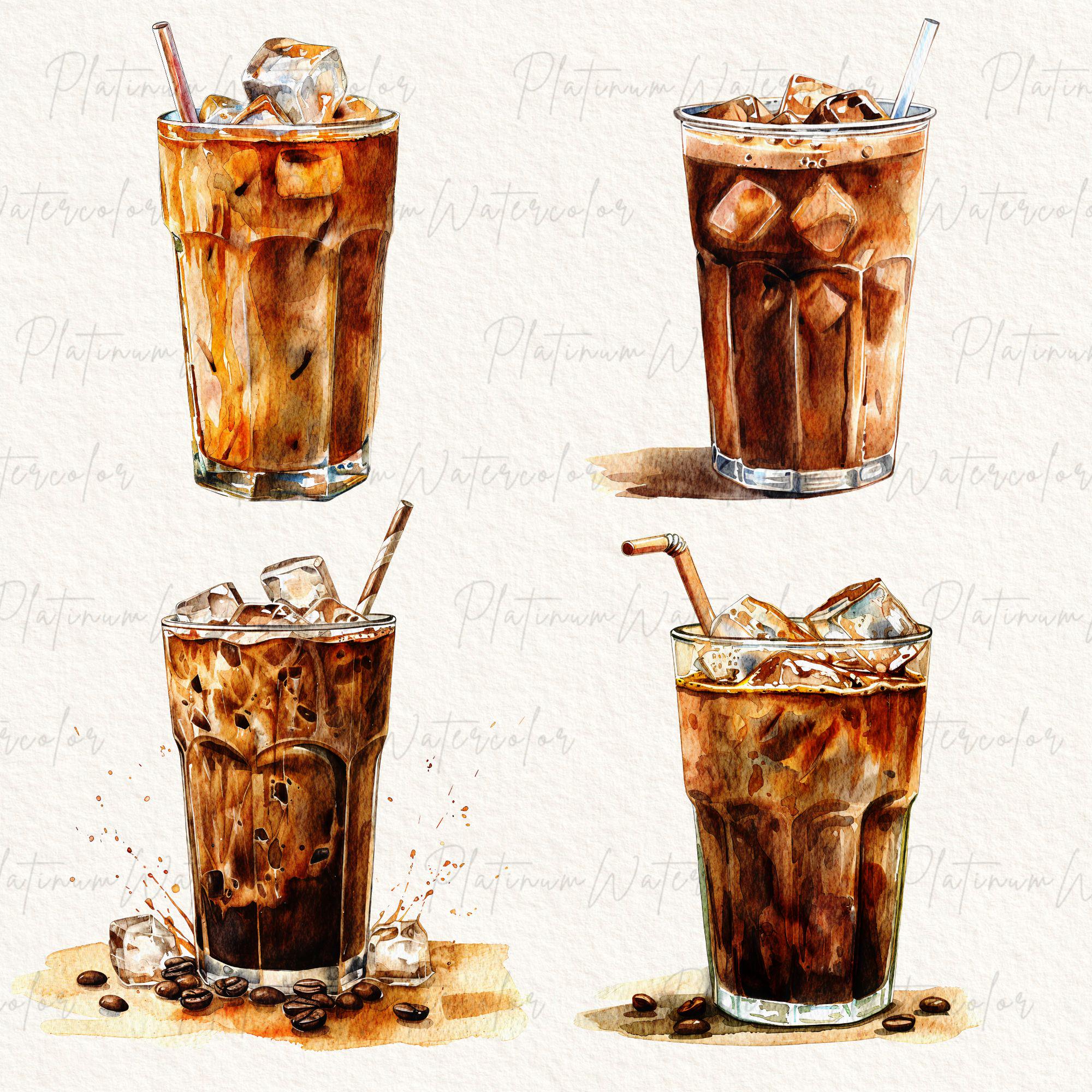 Watercolor Iced Coffee Clipart Bundle, Coffee Art Png, Transparent ...