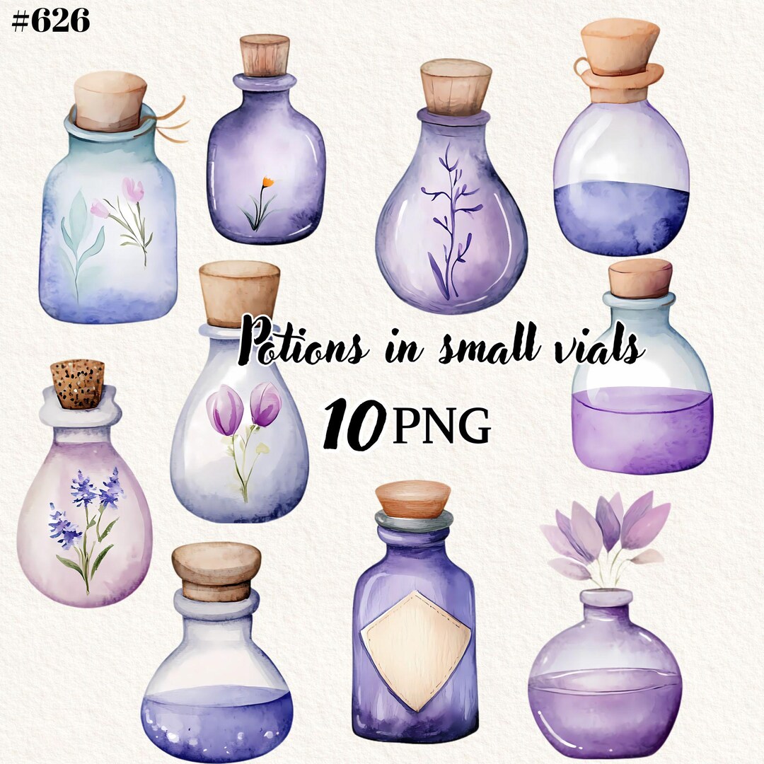 Potions Clipart Bundle, Watercolor Small Bottle, Whimsical Watercolor ...
