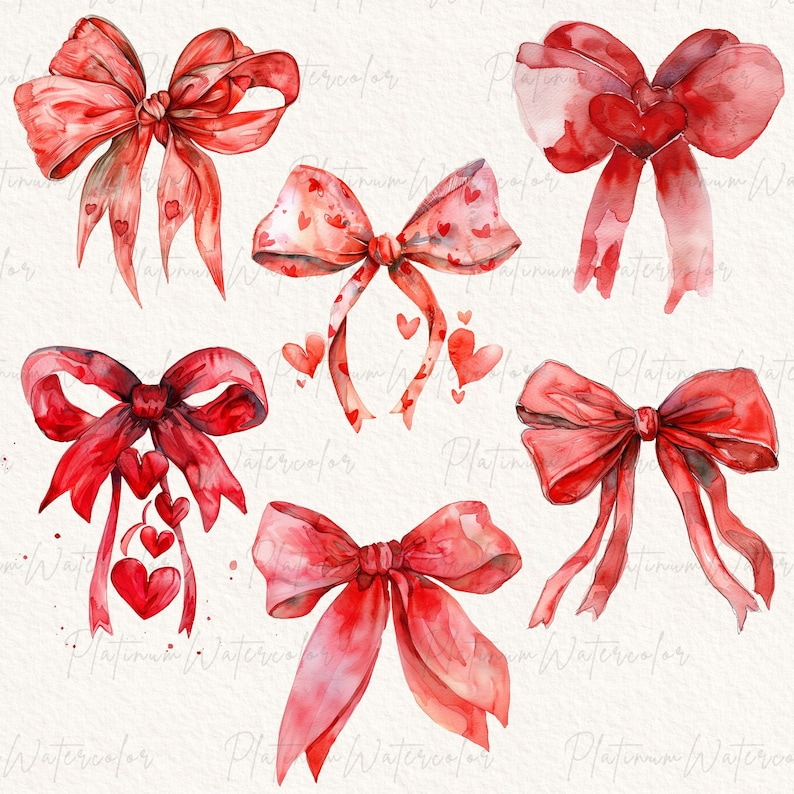 Watercolor Red Bow Clipart Bundle, Birthday Gift Png, Bow Clip Art ...