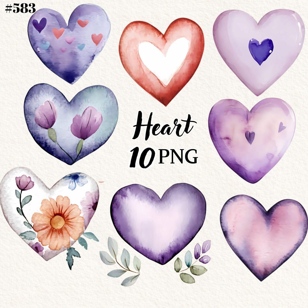 Heart Png, Whimsical Watercolor Heart Clipart Bundle - Instant Download ...