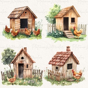 Chicken Coop Clipart, Watercolor Clipart, 10 PNG, Clipart Bundle ...
