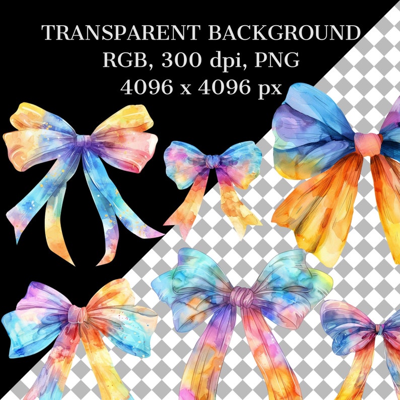 Rainbow Gift Bow Clipart Bundle, Party Invitation Bow PNG, Transparent ...
