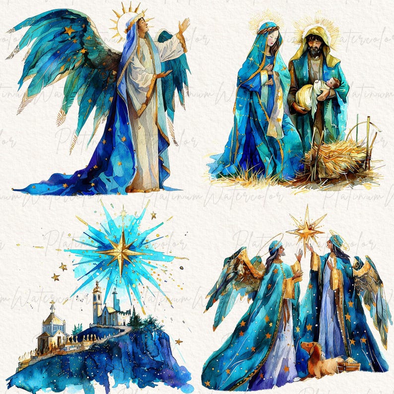 Nativity Set Clipart Bundle, Watercolor Christmas Clipart, Transparent ...