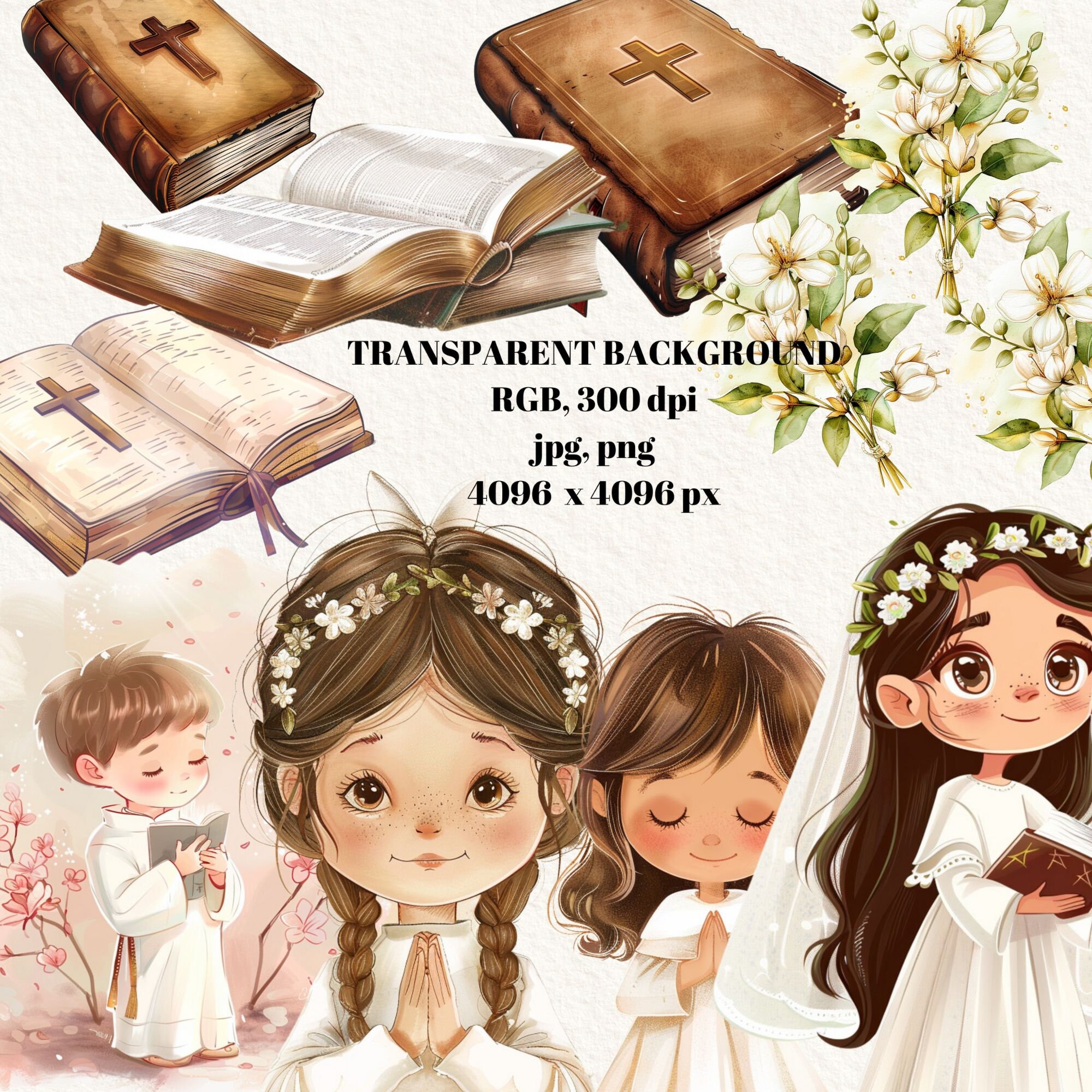 First Communion Clipart, First Holy Communion Clipart, Watercolor Clip ...