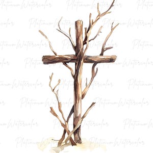 Cross Made of Branches Clipart, 10 PNG, Watercolor Digital Art for ...
