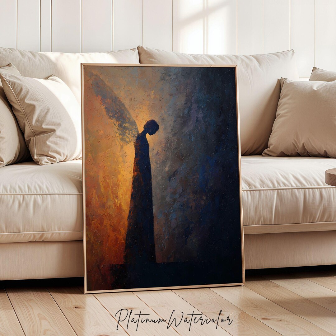 Digital Poster Dark Blue Angel Oil Painting Spiritual Wall Art Instant ...