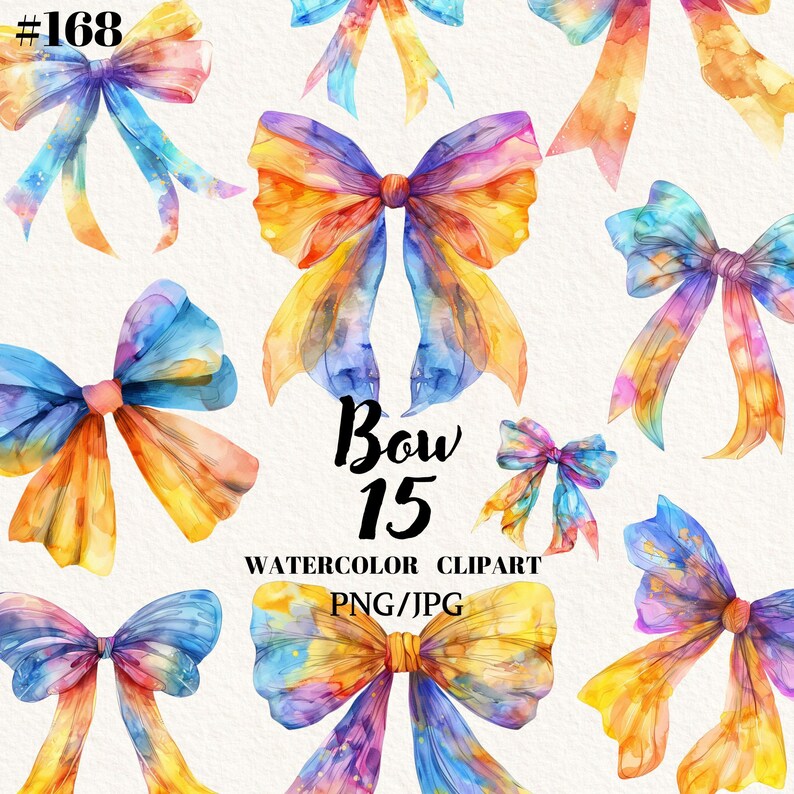 Rainbow Gift Bow Clipart Bundle, Party Invitation Bow PNG, Transparent ...