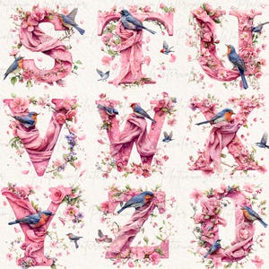 Alphabet Png, Floral Alphabet Png, Spring Clipart, Pink Flower Clipart ...