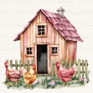 Chicken Coop Clipart, Watercolor Clipart, 10 PNG, Clipart Bundle ...