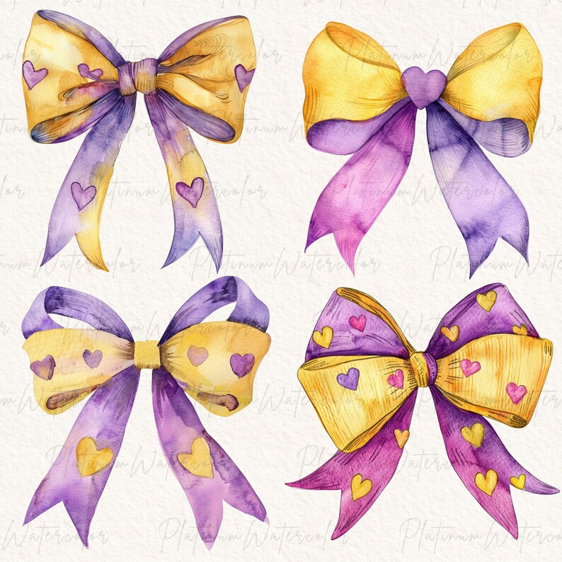 Watercolor Ribbon Clip Art, Watercolor Bows Set, Transparent Background ...
