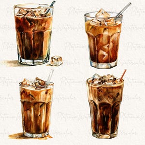 Watercolor Iced Coffee Clipart Bundle, Coffee Art Png, Transparent ...