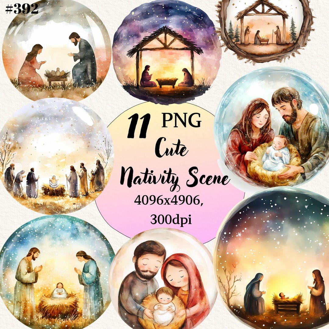 Nativity Set Clipart Bundle, Watercolor Christmas Clipart, Transparent ...