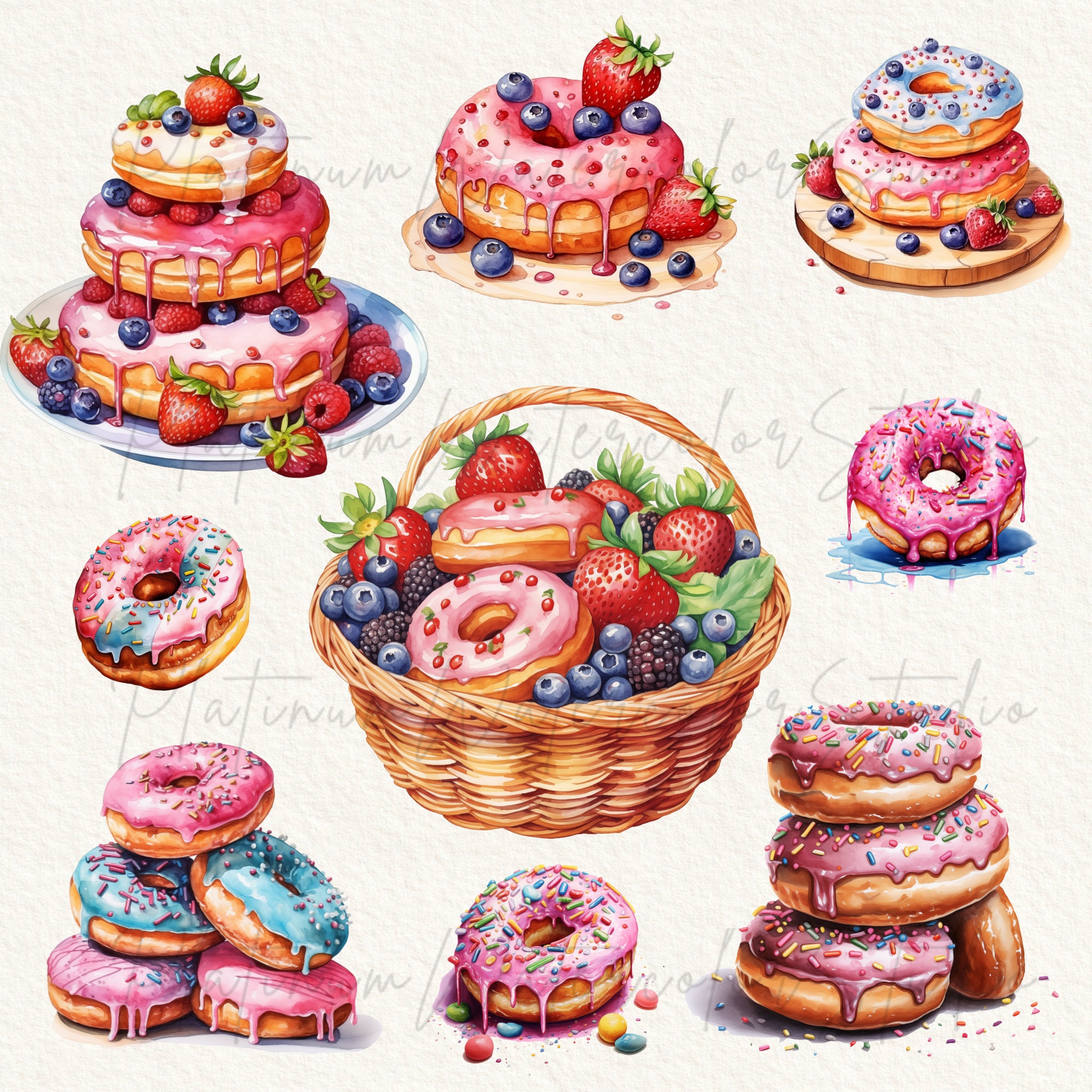 Sweet Bakery Food Clipart, Donut Clipart Png Jpg, Watercolor Donuts ...