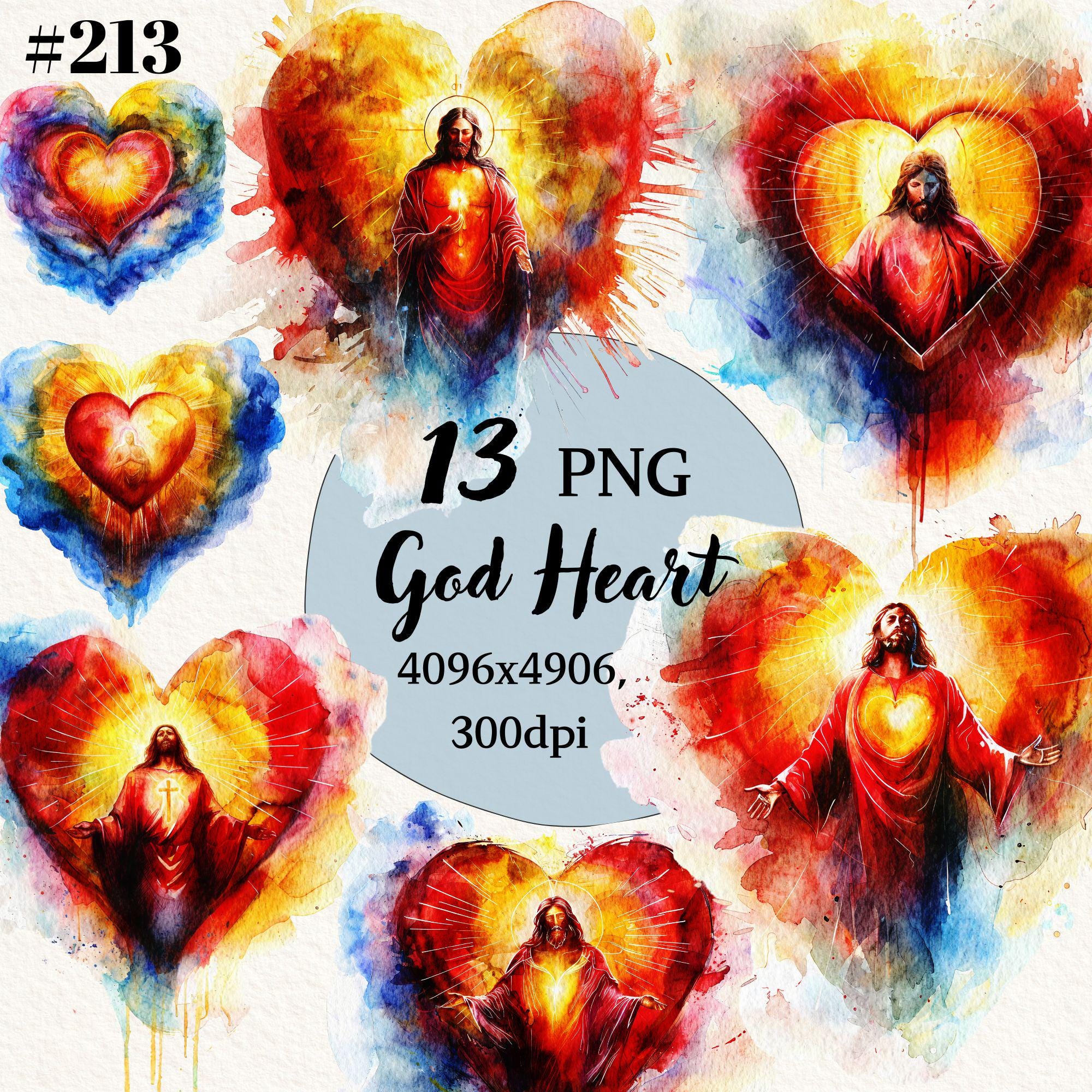 Watercolor Heart of God Clipart Bundle, Heart of God PNG, Transparent ...