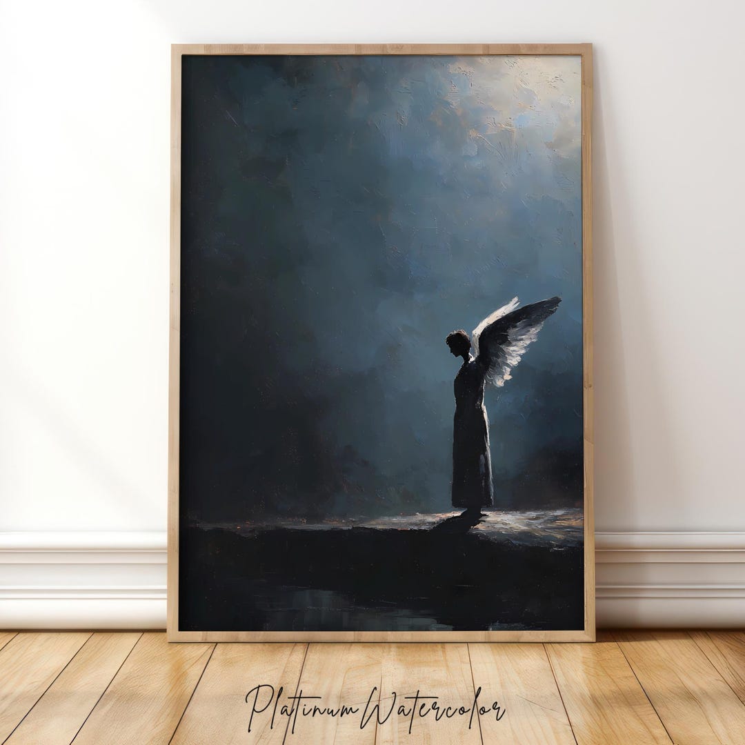 Angel Oil Painting Poster – Digital Wall Art Print, Guardian Angel ...