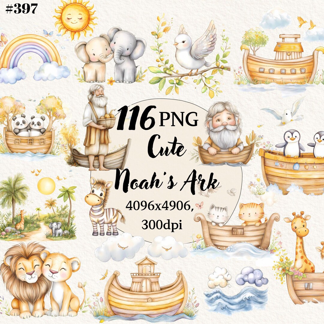 Cute Noah's Ark, Bible Study PNG, Transparent Background, Digital ...