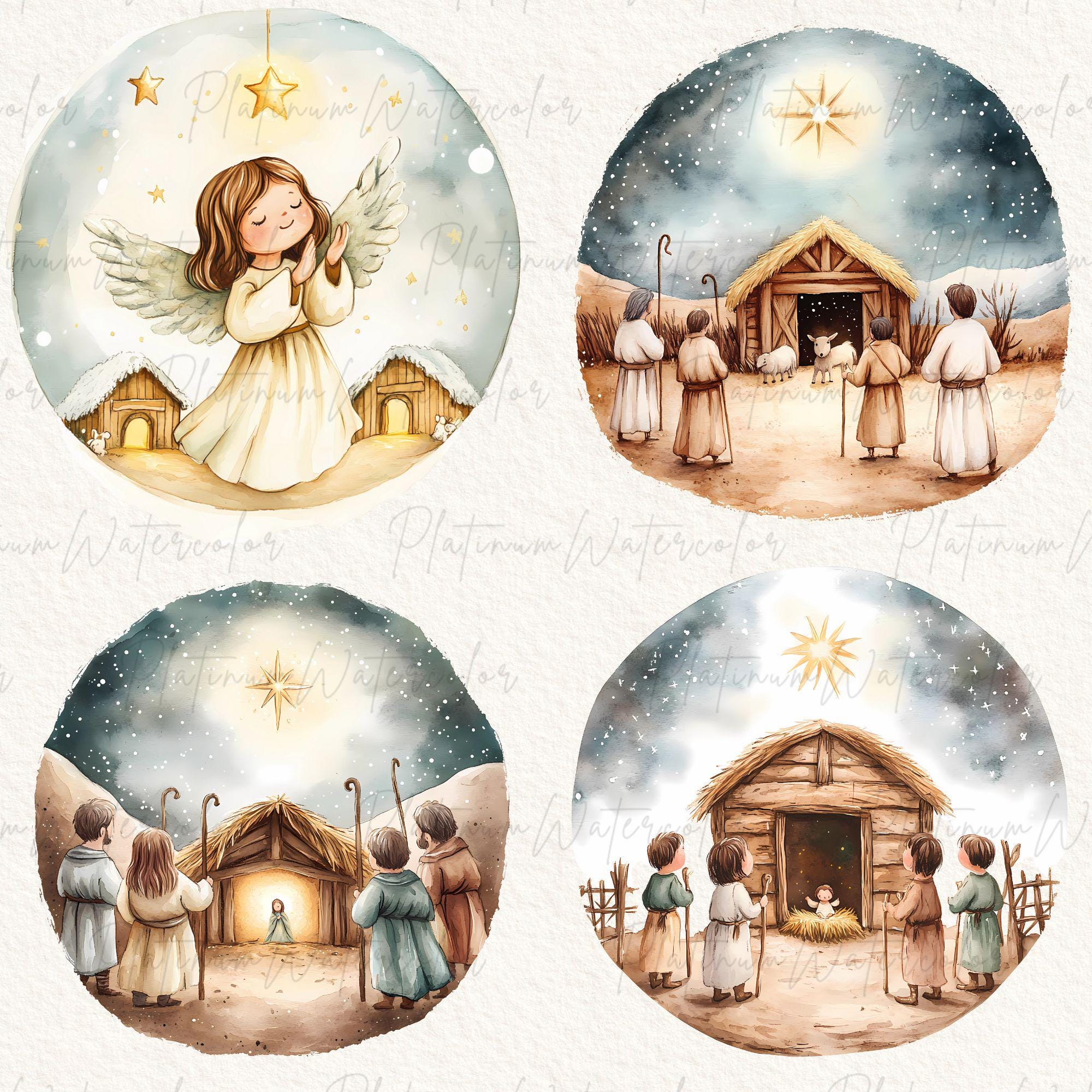 Nativity Set Clipart Bundle, Watercolor Christmas Clipart, Transparent ...