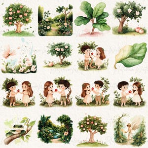 Adam and Eve Clipart Bundle, Bible Study PNG, Transparent Background ...