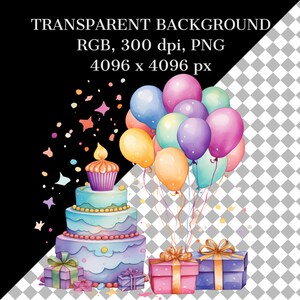 Birthday Balloons Cake Present Clipart Party, Birthday Doodles ...