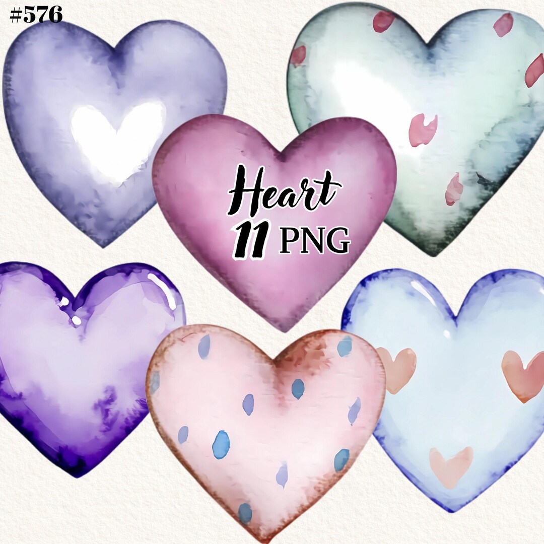 Heart Clipart Bundle, Valentines Png, Watercolor Clipart, Transparent ...