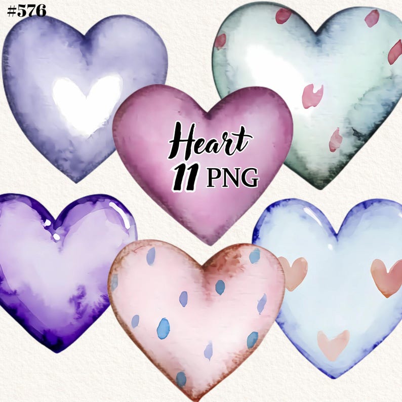 Heart Clipart Bundle, Valentines Png, Watercolor Clipart, Transparent ...