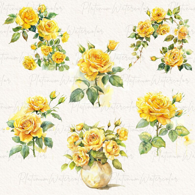 Flower Vase, Yellow Roses Clipart Png, Watercolor Yellow Rose Clipart ...
