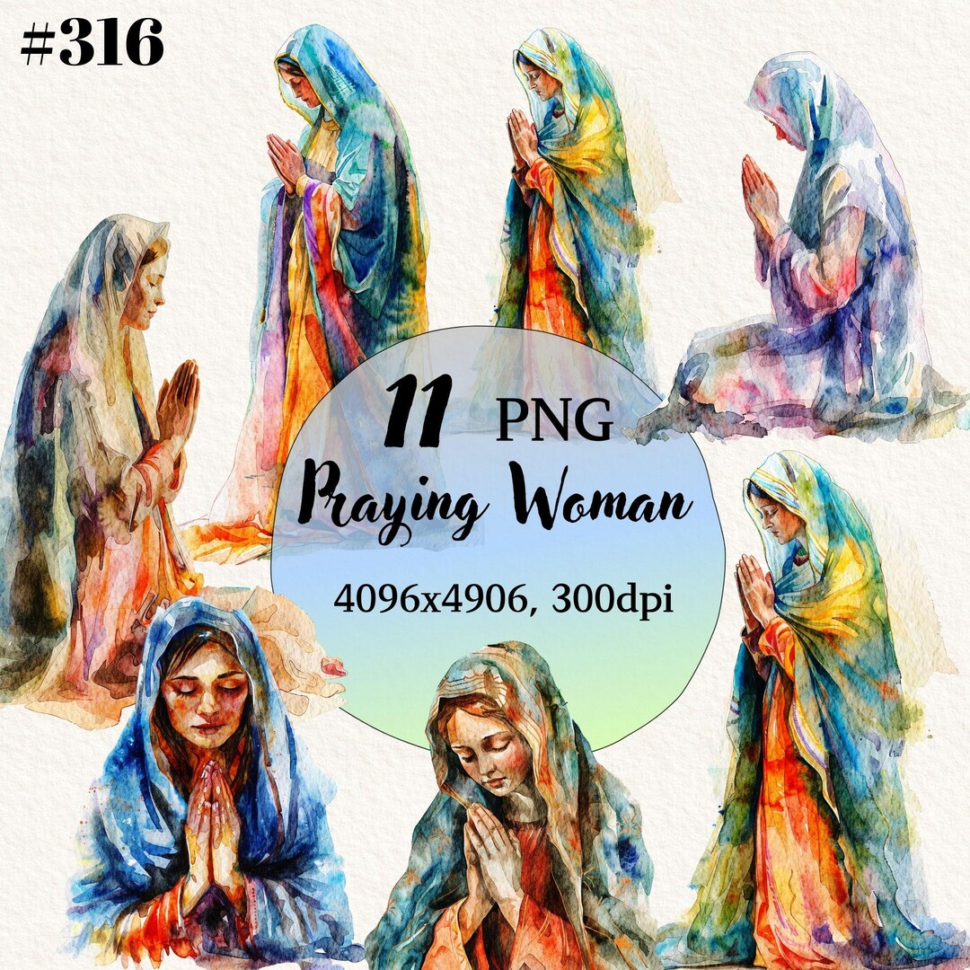 Watercolor Praying Woman, Scripture Art, Christian Fine Art Symbolism ...