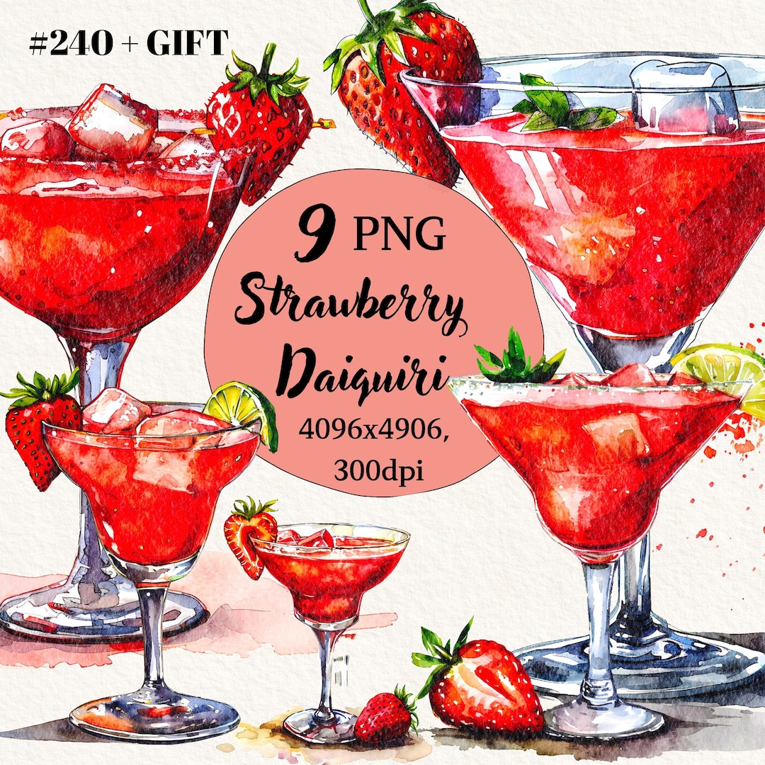 Strawberry Daiquiri Clipart Bundle, Alcohol Drinks PNG, Summer Cocktail ...