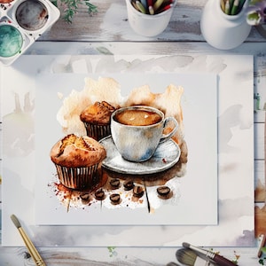 Watercolor Coffee With Muffins, Clipart Coffee Cup PNG, Transparent ...