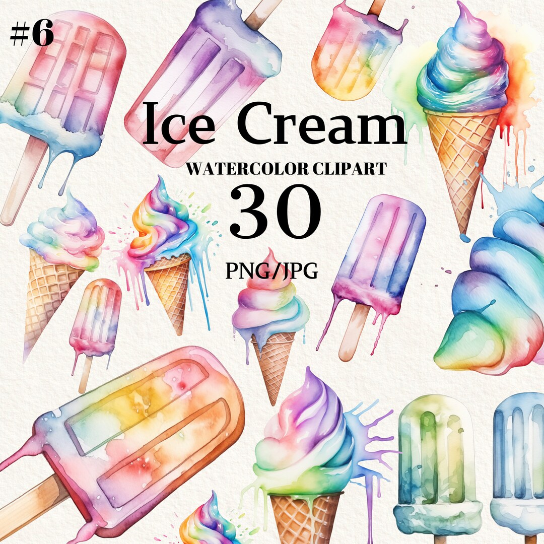 Ice Cream Watercolor Cliart Png, Rainbow Ice Cream, Summer Food Clipart ...