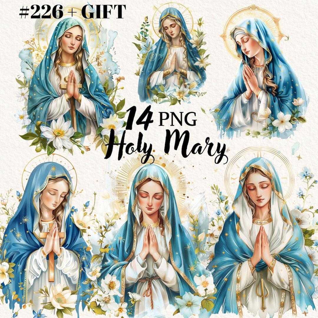 Virgin Mary, Clipart Bundle, Catholic Art, Vintage Holy Mary ...