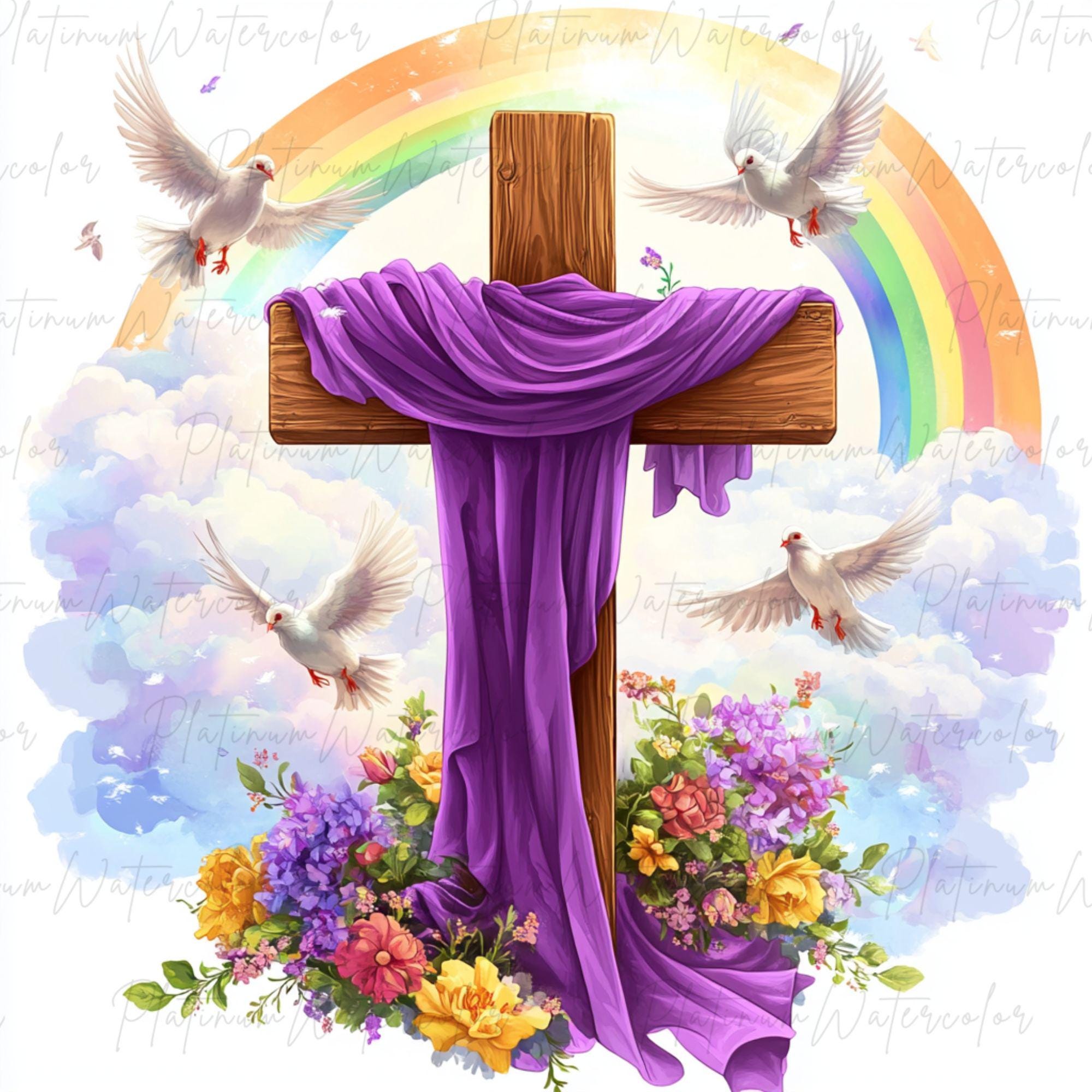 Cross With Purple Fabric Draped Over It, Easter Cross Clipart, Digital ...