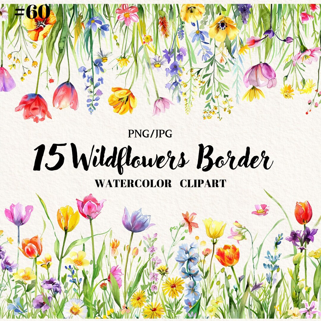 Wildflower Clipart Border, Wildflowers Borders, Digital Clipart ...