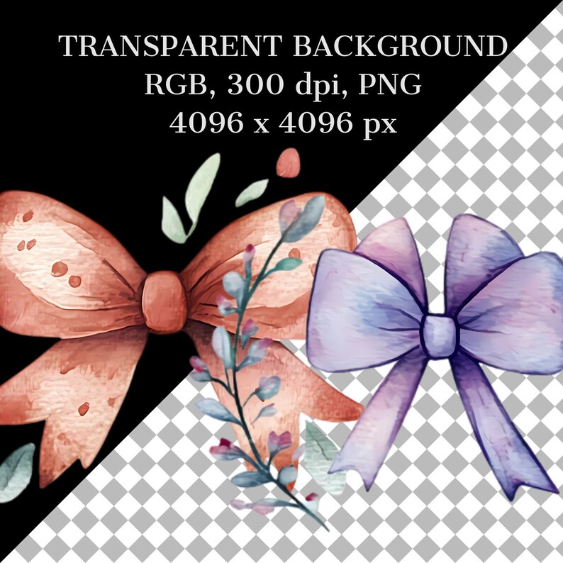 Watercolor Bow Clipart Bundle, Bow PNG, Charming Ribbon Watercolor ...