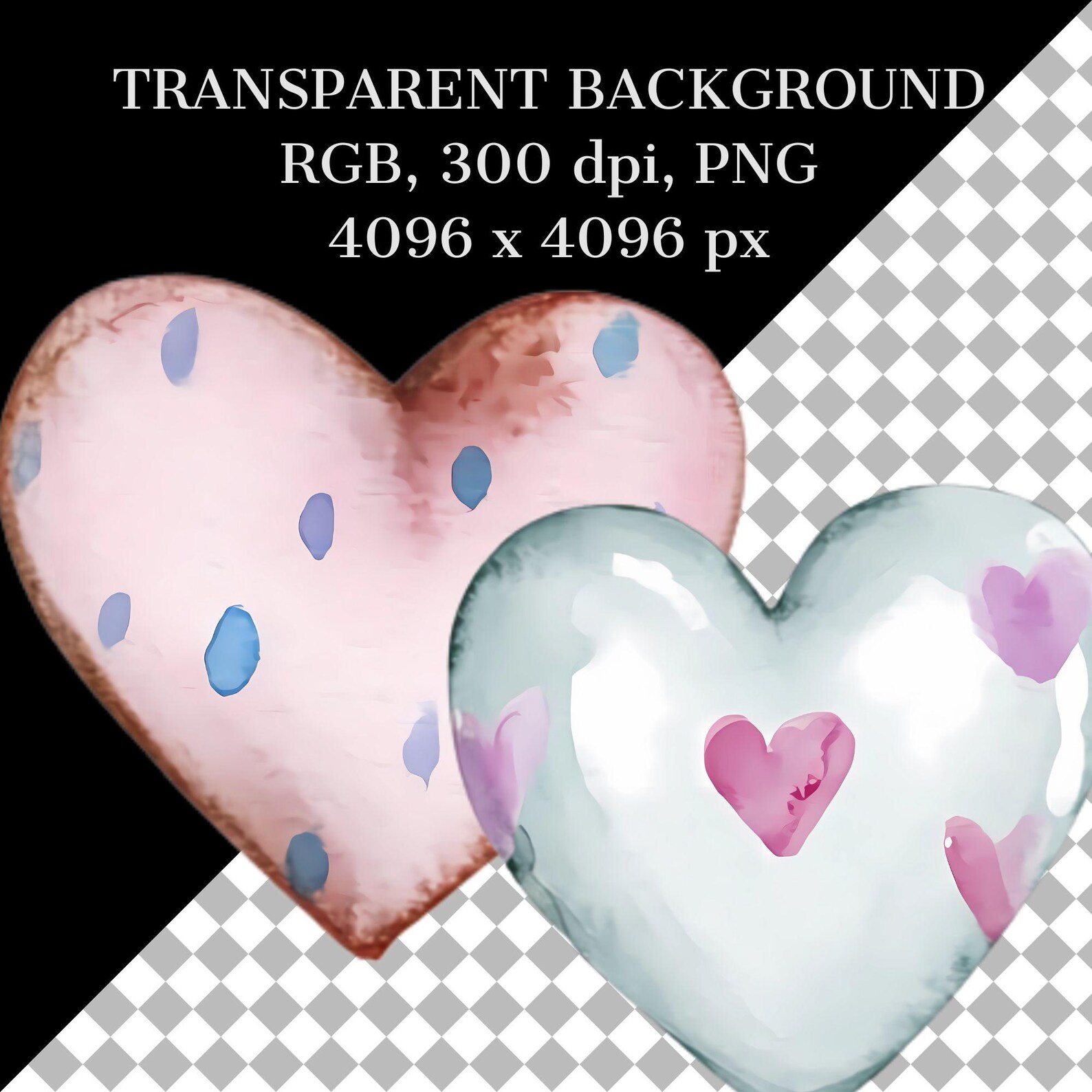 Heart Clipart Bundle, Valentines Png, Watercolor Clipart, Transparent ...