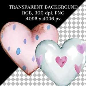 Heart Clipart Bundle, Valentines Png, Watercolor Clipart, Transparent ...