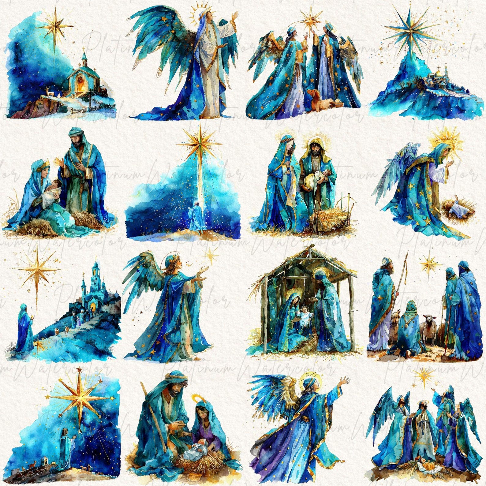 Nativity Set Clipart Bundle, Watercolor Christmas Clipart, Transparent ...