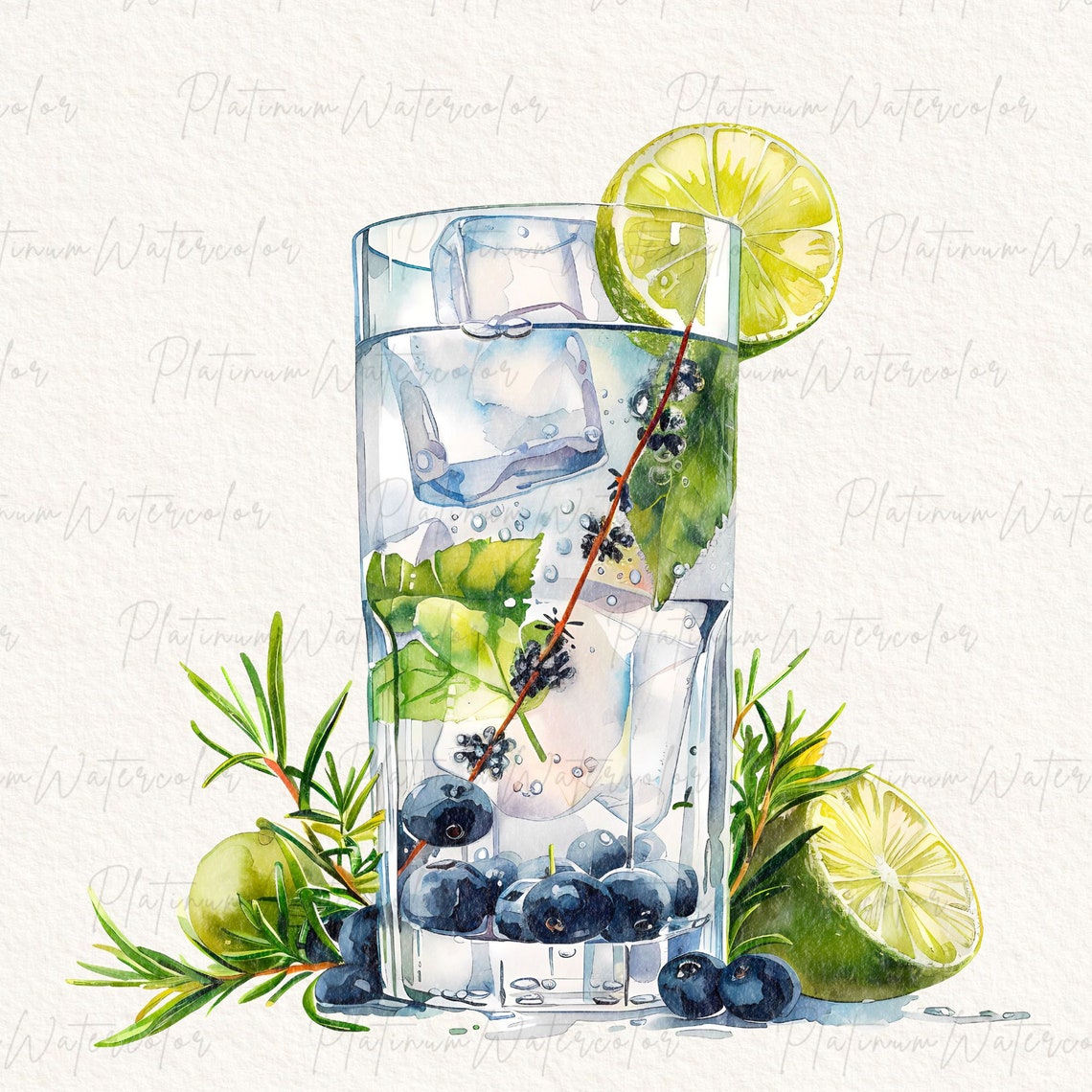 Gin and Tonic Watercolor Clipart Bundle, Gin and Tonic Png, Transparent ...